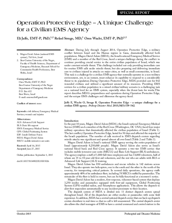 (PDF) Operation Protective Edge – A Unique Challenge for a Civilian EMS ...