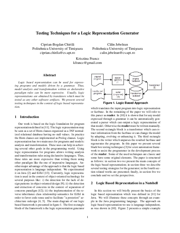 (PDF) Testing techniques for a logic representation generator | Ciprian ...