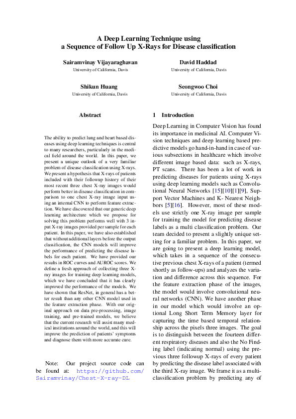 (PDF) A Deep Learning Technique using a Sequence of Follow Up X-Rays for Disease classification