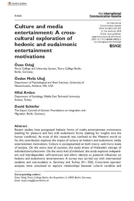 (PDF) Culture and media entertainment: A cross-cultural exploration of ...