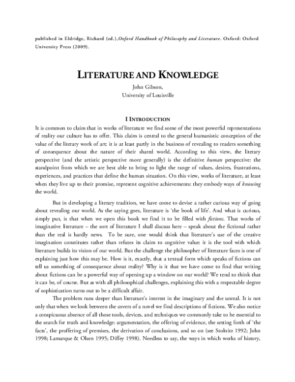 (PDF) Of Literature and Knowledge