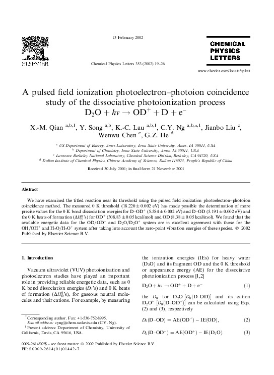 (PDF) A pulsed field ionization photoelectron–photoion coincidence study of the dissociative ...