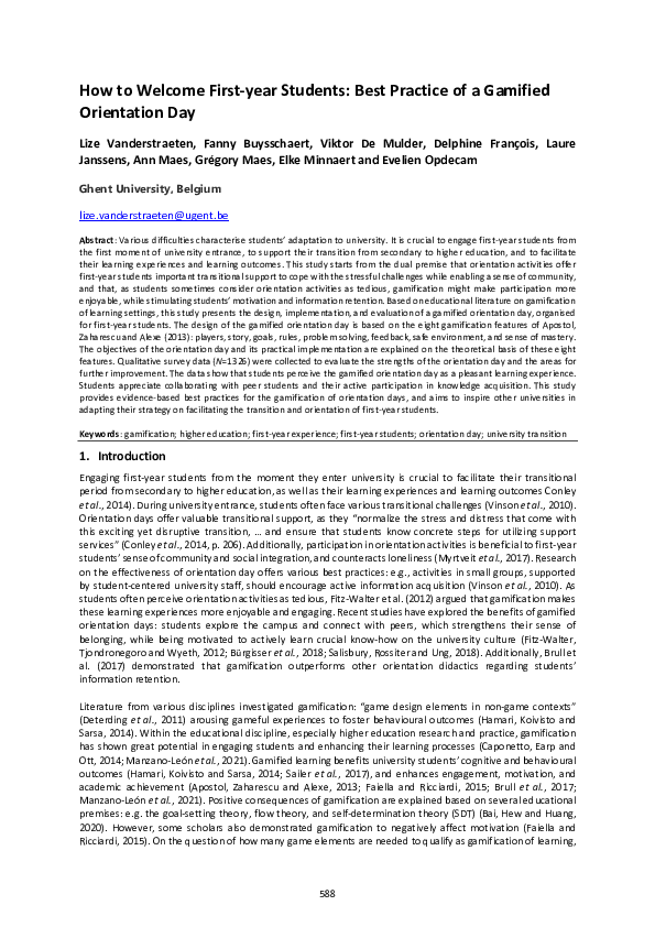 (PDF) How to Welcome First-year Students: Best Practice of a Gamified ...