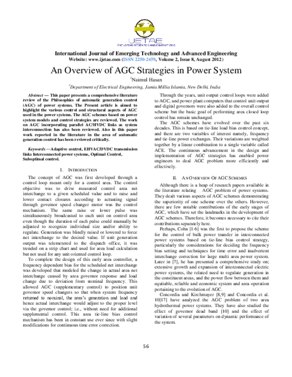 (PDF) An Overview of AGC Strategies in Power System