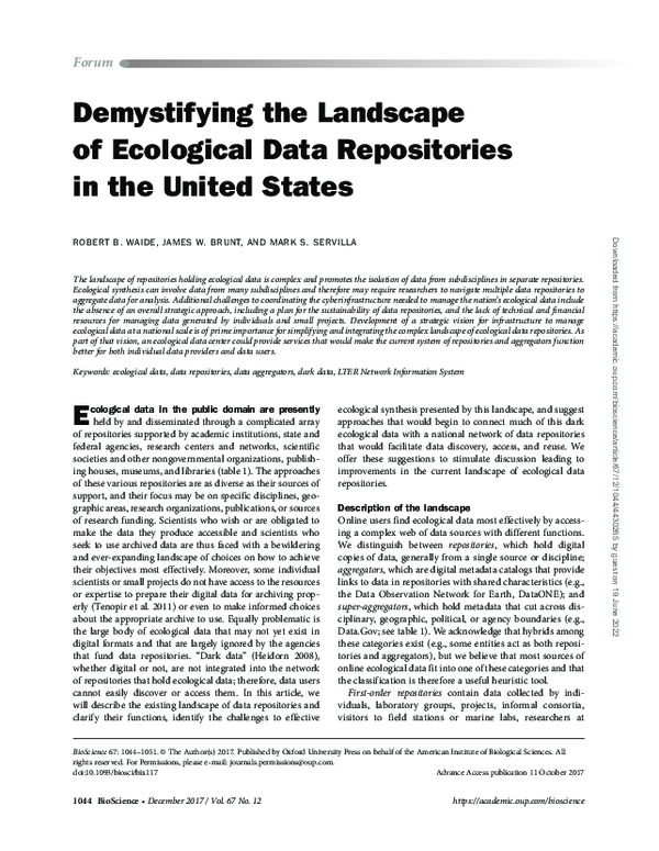 (PDF) Demystifying the Landscape of Ecological Data Repositories in the ...
