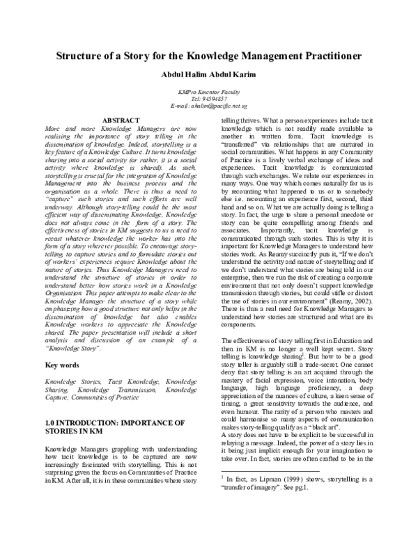 (PDF) Structure of a story for the knowledge management practitioner