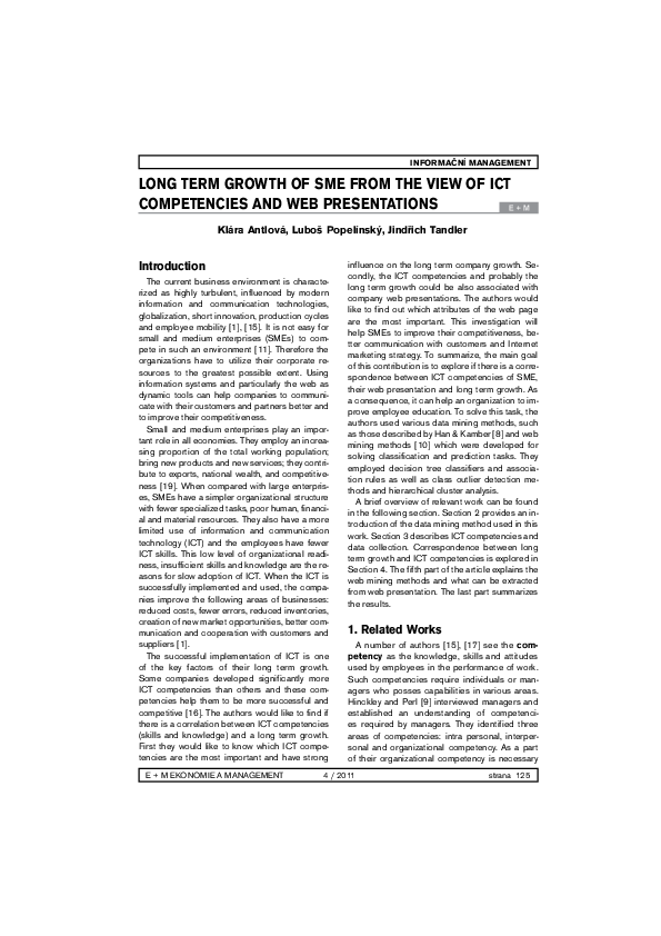 (PDF) Long Term Growth of SME from ICT Competencies and Web Presentations