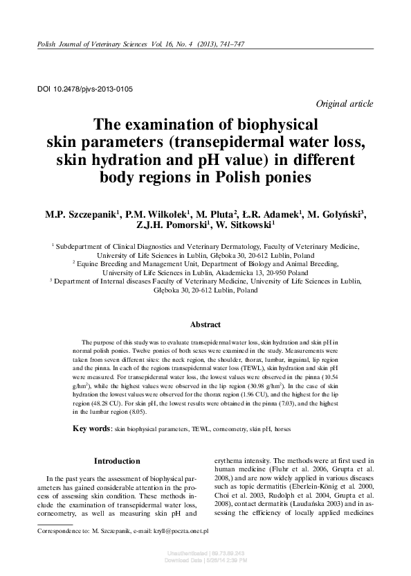 (PDF) The examination of biophysical skin parameters (transepidermal ...