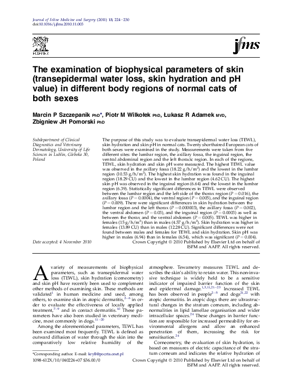 (PDF) The examination of biophysical parameters of skin (transepidermal ...