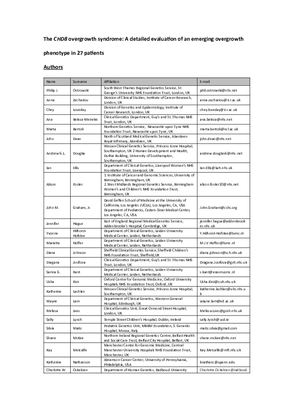 (DOC) The CHD8 overgrowth syndrome: A detailed evaluation of an ...