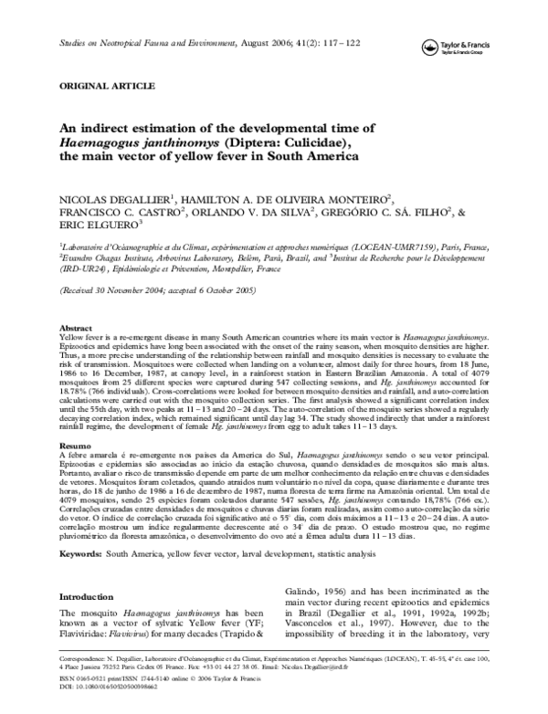 (PDF) An indirect estimation of the developmental time ofHaemagogus ...