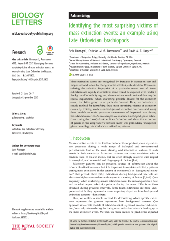 Pdf Identifying The Most Surprising Victims Of Mass Extinction Events An Example Using Late
