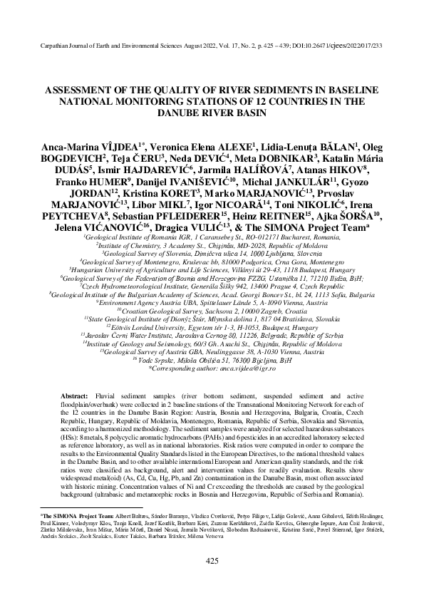 (PDF) ASSESSMENT OF THE QUALITY OF RIVER SEDIMENTS IN BASELINE NATIONAL ...