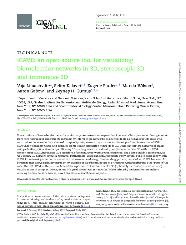 (PDF) iCAVE: an open source tool for visualizing biomolecular networks in 3D, stereoscopic 3D ...