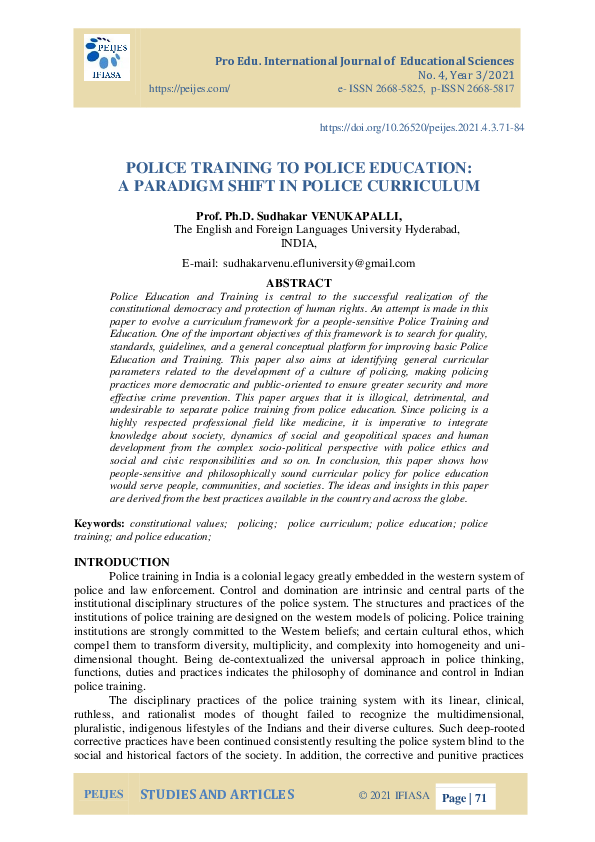 (PDF) Police Training to Police Education: A Paradigm Shift in Police ...