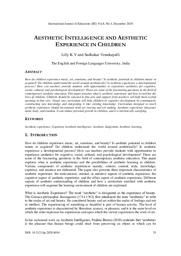 (PDF) Aesthetic Intelligence and Aesthetic Experience in Children