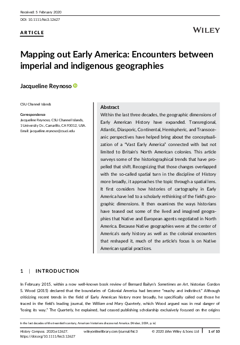 (PDF) Mapping out Early America: Encounters between imperial and ...