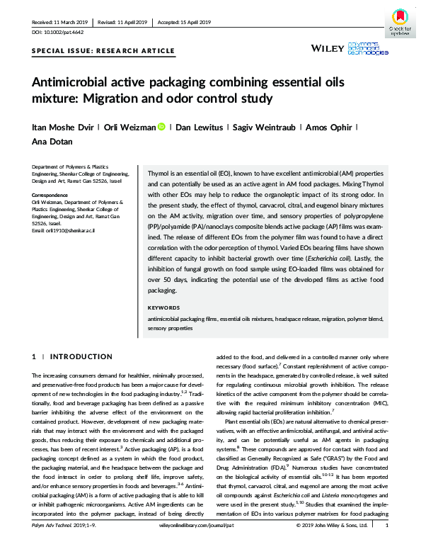 (PDF) Essential Oils for Active Food Packaging
