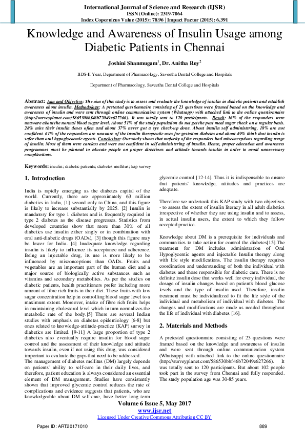 (PDF) Knowledge and Awareness of Insulin Usage among Diabetic Patients ...