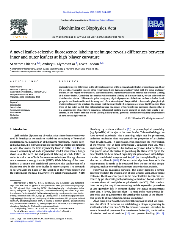 (PDF) A novel leaflet-selective fluorescence labeling technique reveals ...