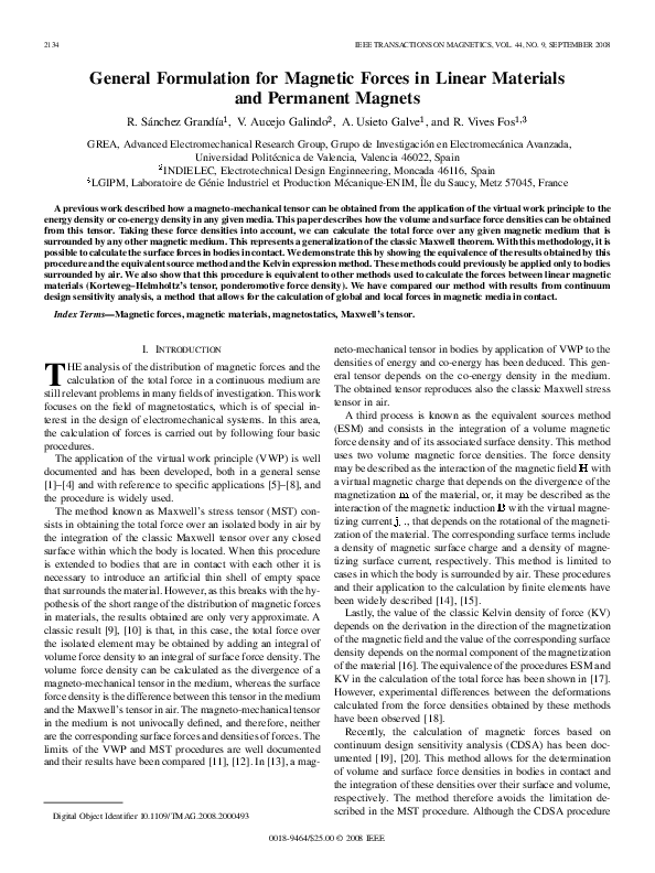 (PDF) General Formulation for Magnetic Forces in Linear Materials and ...