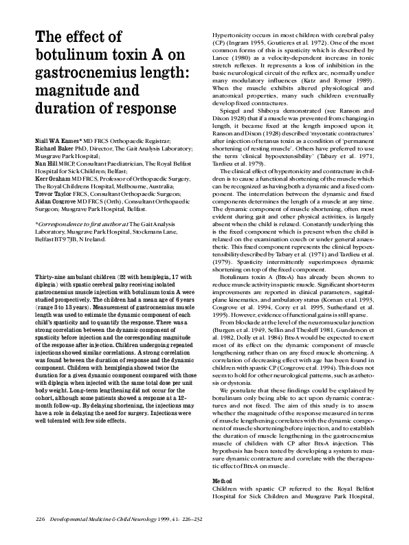 (PDF) The effect of botulinum toxin A on gastrocnemius length ...