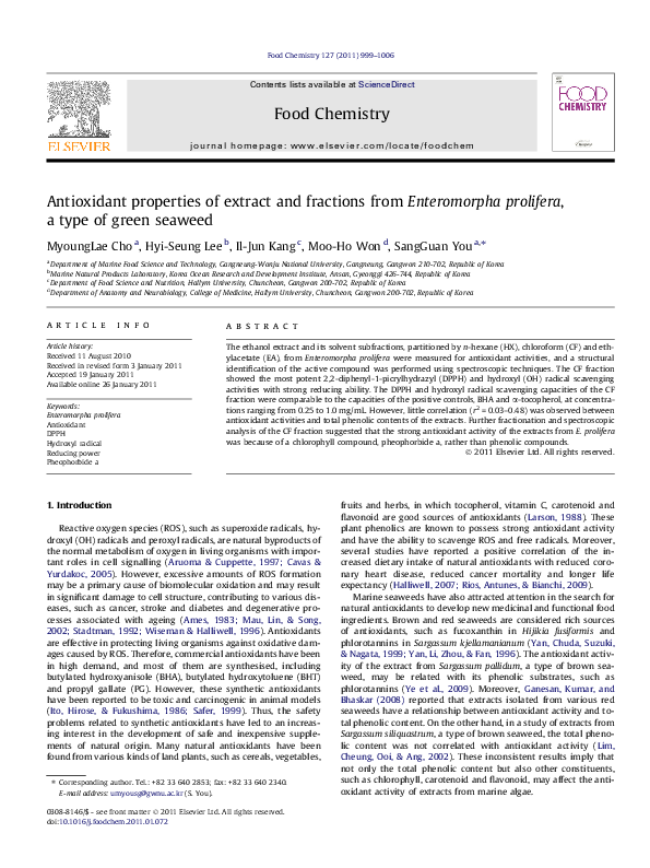 (PDF) Antioxidant properties of extract and fractions from Enteromorpha ...