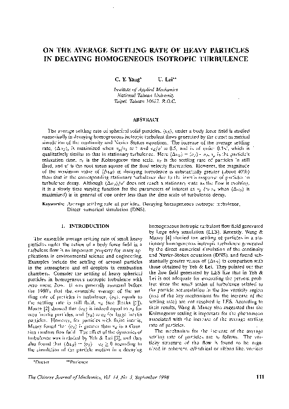 (PDF) On the Average Settling Rate of Heavy Particles in Decaying ...