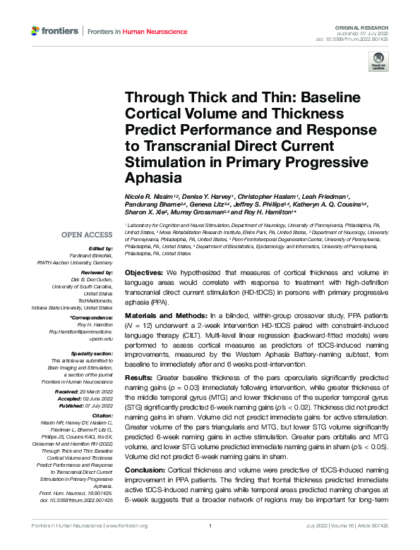 (PDF) Through Thick and Thin: Baseline Cortical Volume and Thickness ...