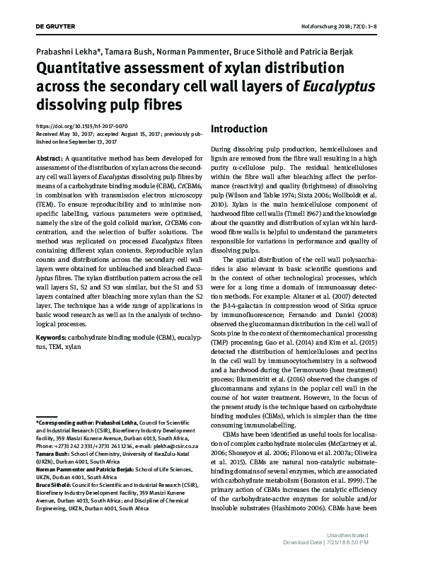 (PDF) Quantitative assessment of xylan distribution across the ...