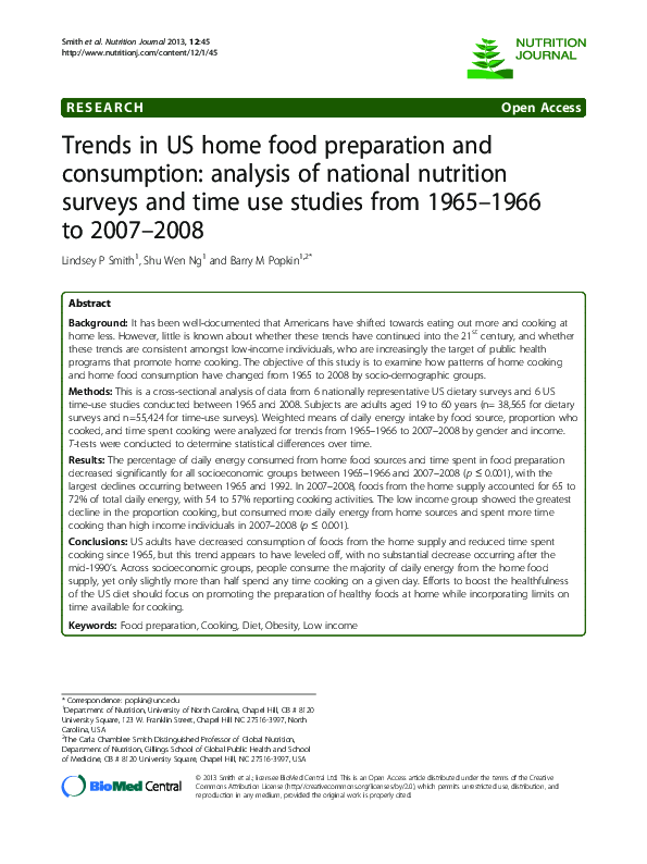 Trends in US home food preparation and consumption: analysis of ...
