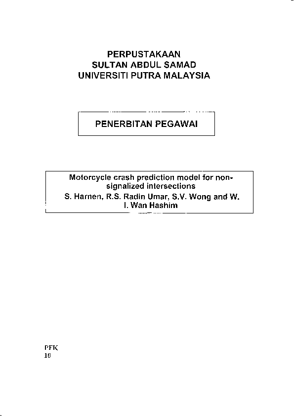Pdf Motorcycle Crash Prediction Model For Non Signalized Intersections Prof Dr Shaw Voon 