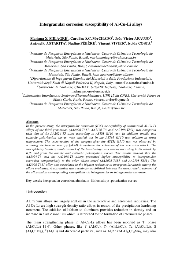 (PDF) Intergranular corrosion susceptibility of Al-Cu-Li alloys