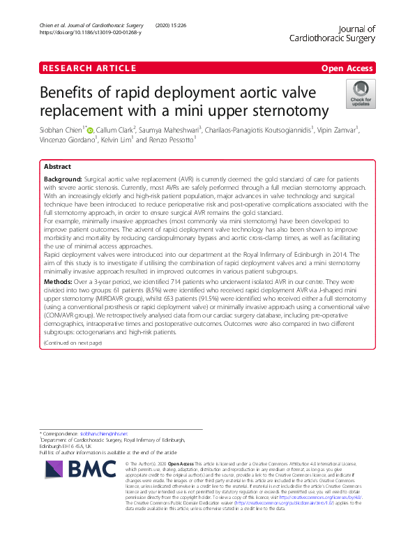 (PDF) Benefits of rapid deployment aortic valve replacement with a mini ...