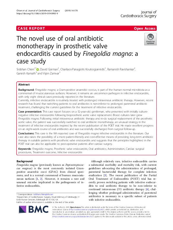 (PDF) The novel use of oral antibiotic monotherapy in prosthetic valve ...