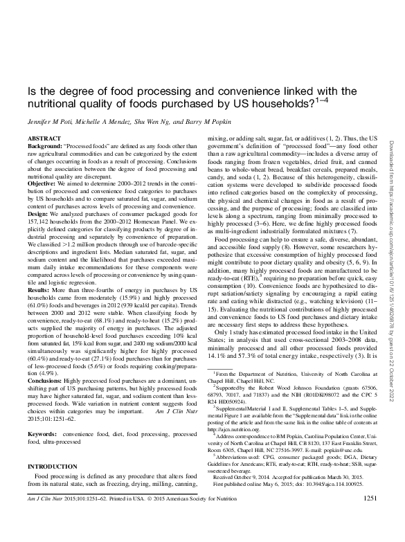 (PDF) Is the degree of food processing and convenience linked with the ...