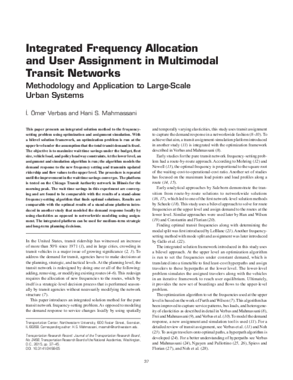 (PDF) Integrated Frequency Allocation and User Assignment in Multimodal Transit Networks