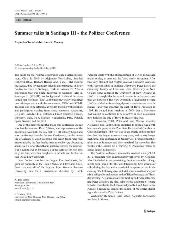 (PDF) Summer talks in Santiago III - the Politzer Conference