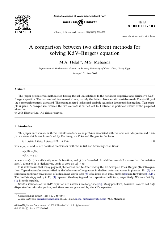 (PDF) A comparison between two different methods for solving KdV ... (PDF) A comparison between two different methods for solving KdV ...