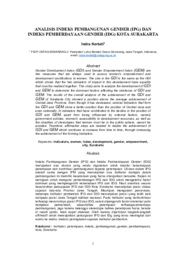 (PDF) Analisis Indeks Pembangunan Gender (Ipg) Dan Indeks Pemberdayaan Gender (Idg) Kota Surakarta