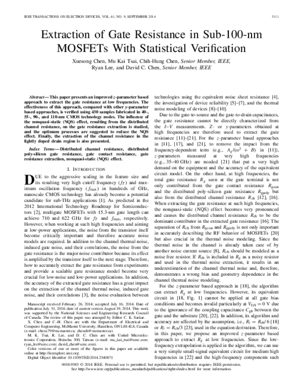 Pdf Extraction Of Gate Resistance In Sub 100 Nm Mosfets With Statistical Verification