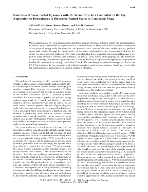 (PDF) Semiclassical Wave Packet Dynamics with Electronic Structure Computed on the Fly ...