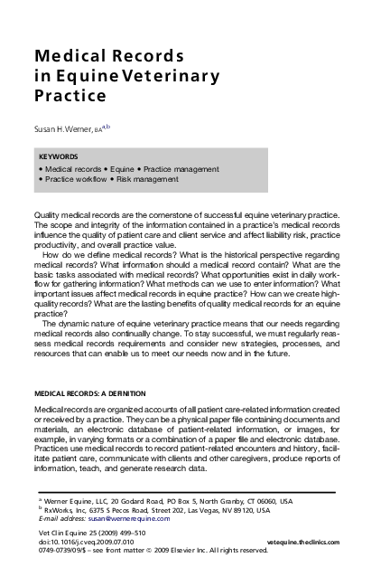 (PDF) Medical Records in Equine Veterinary Practice