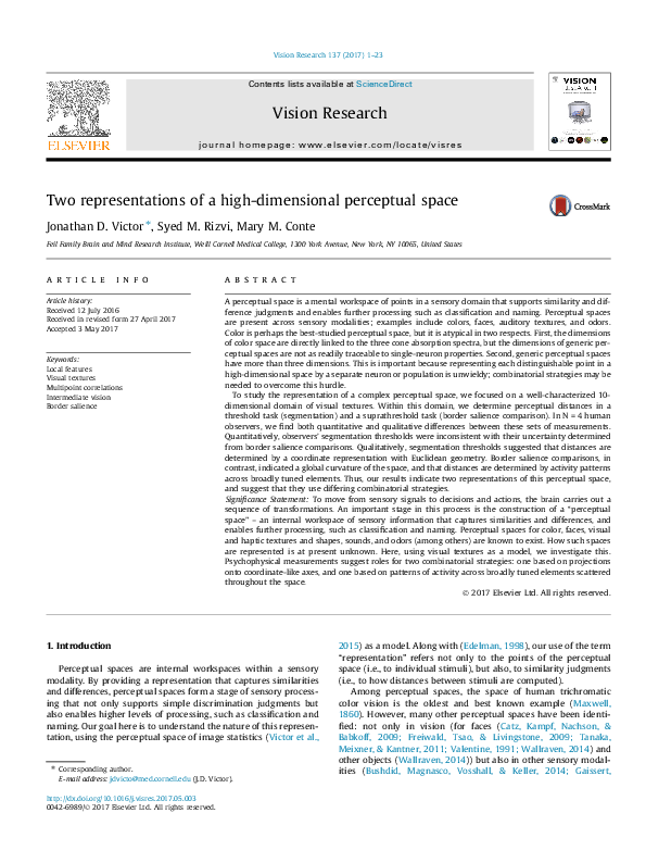 Pdf Two Representations Of A High Dimensional Perceptual Space