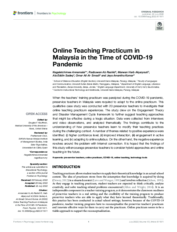 (PDF) Online Teaching Practicum in Malaysia in the Time of COVID-19 Pandemic