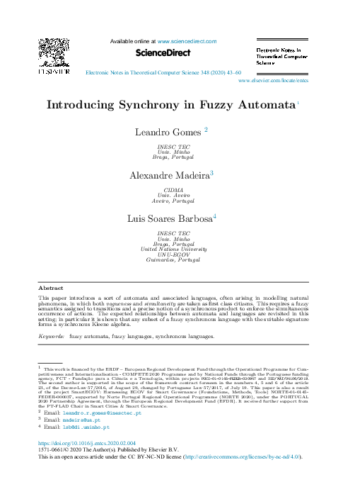 Pdf Introducing Synchrony In Fuzzy Automata