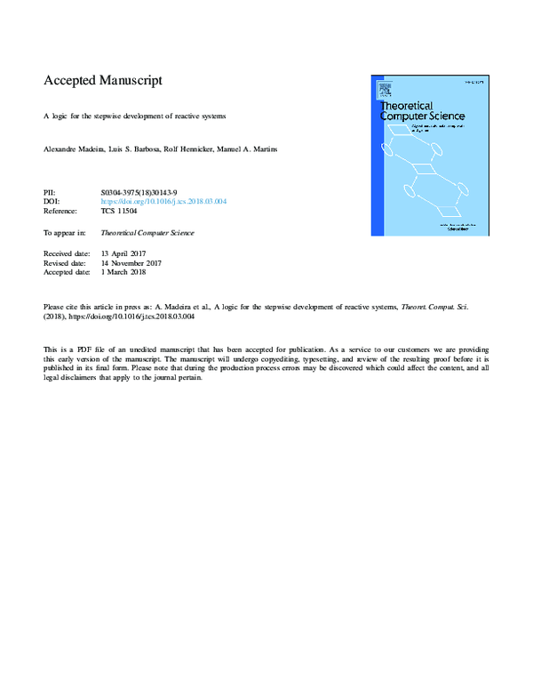 Pdf A Logic For The Stepwise Development Of Reactive Systems
