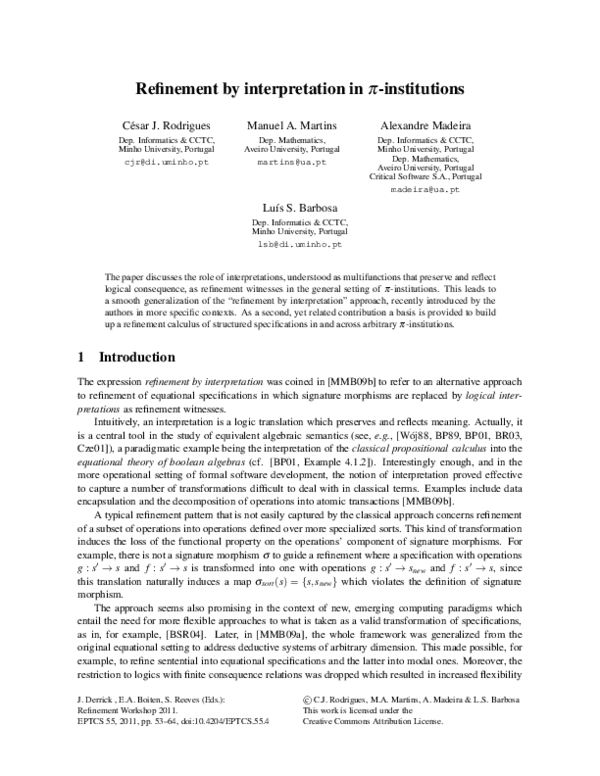 (PDF) Refinement by interpretation in π-institutions