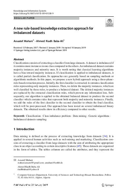 (PDF) A new rule-based knowledge extraction approach for imbalanced datasets
