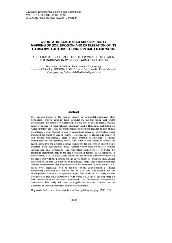(PDF) Geostatistical Based Susceptibility Mapping of Soil Erosion and Optimization of Its ...